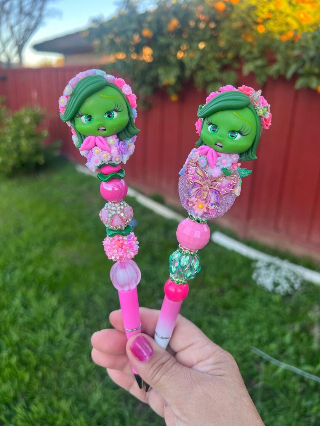 Beaded Inside Out Pens Decorated With Dual Characters Front and Back - Etsy