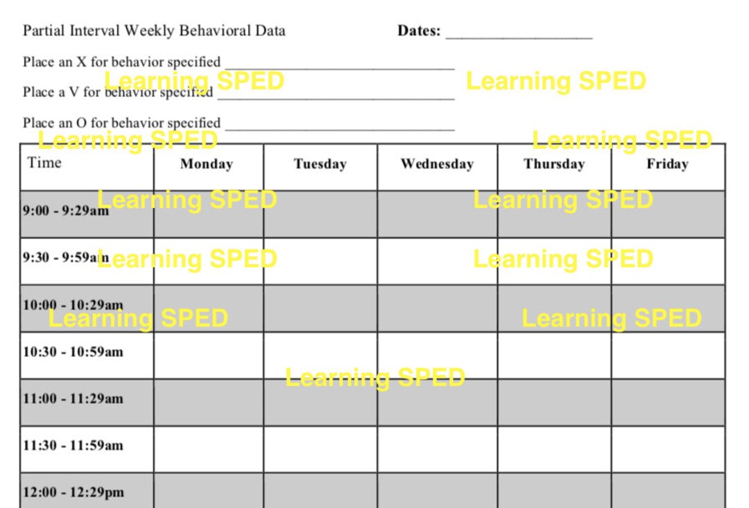 Behavior Data Sheet Weekly Time Interval Data - Etsy