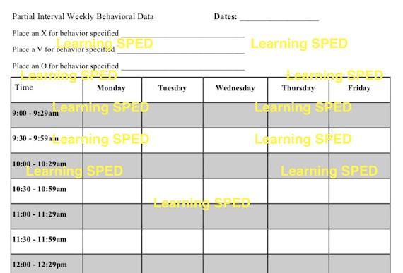 Behavior Data Sheet Weekly Time Interval Data - Etsy