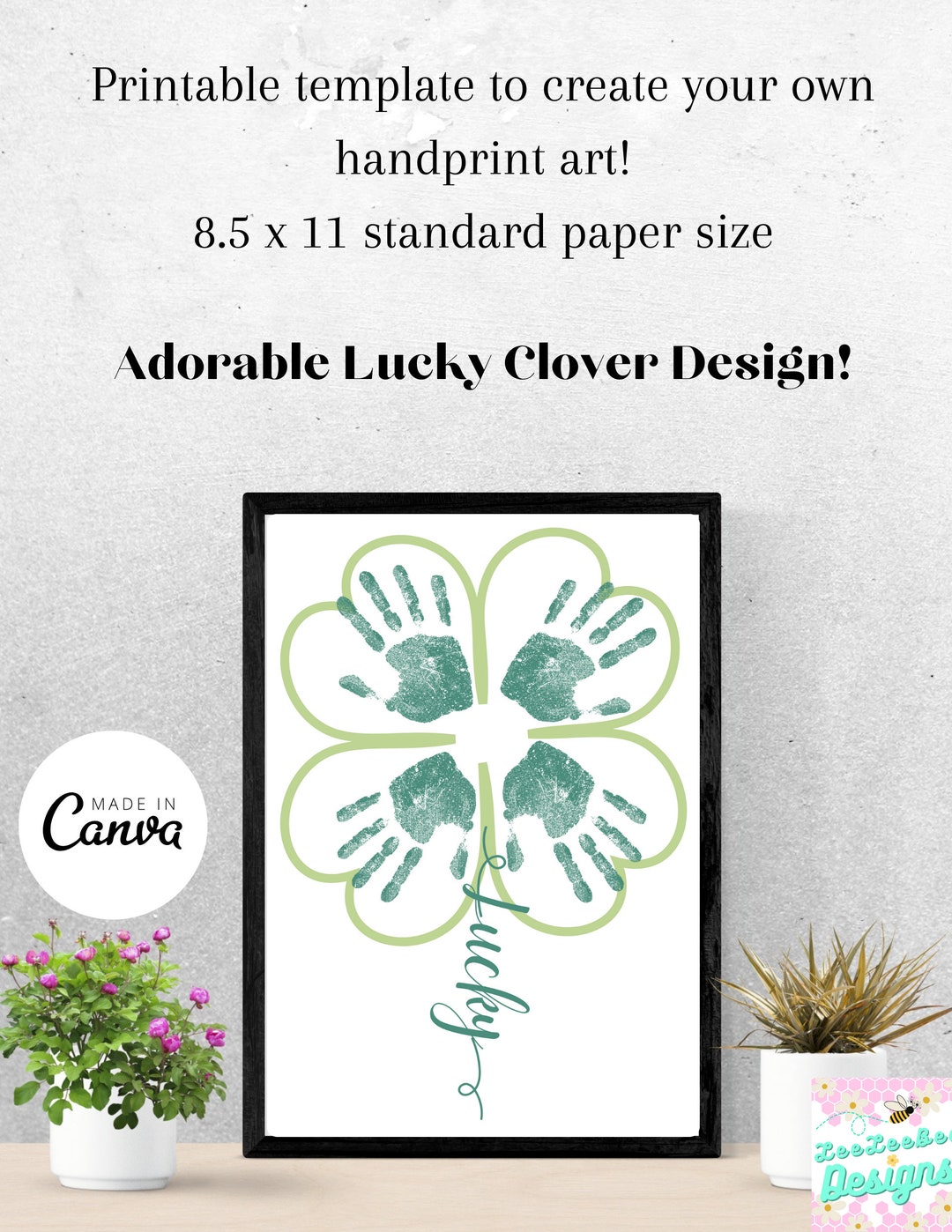 Lucky Four Leaf Clover Printable. Make Your Own Handprint Art for St ...
