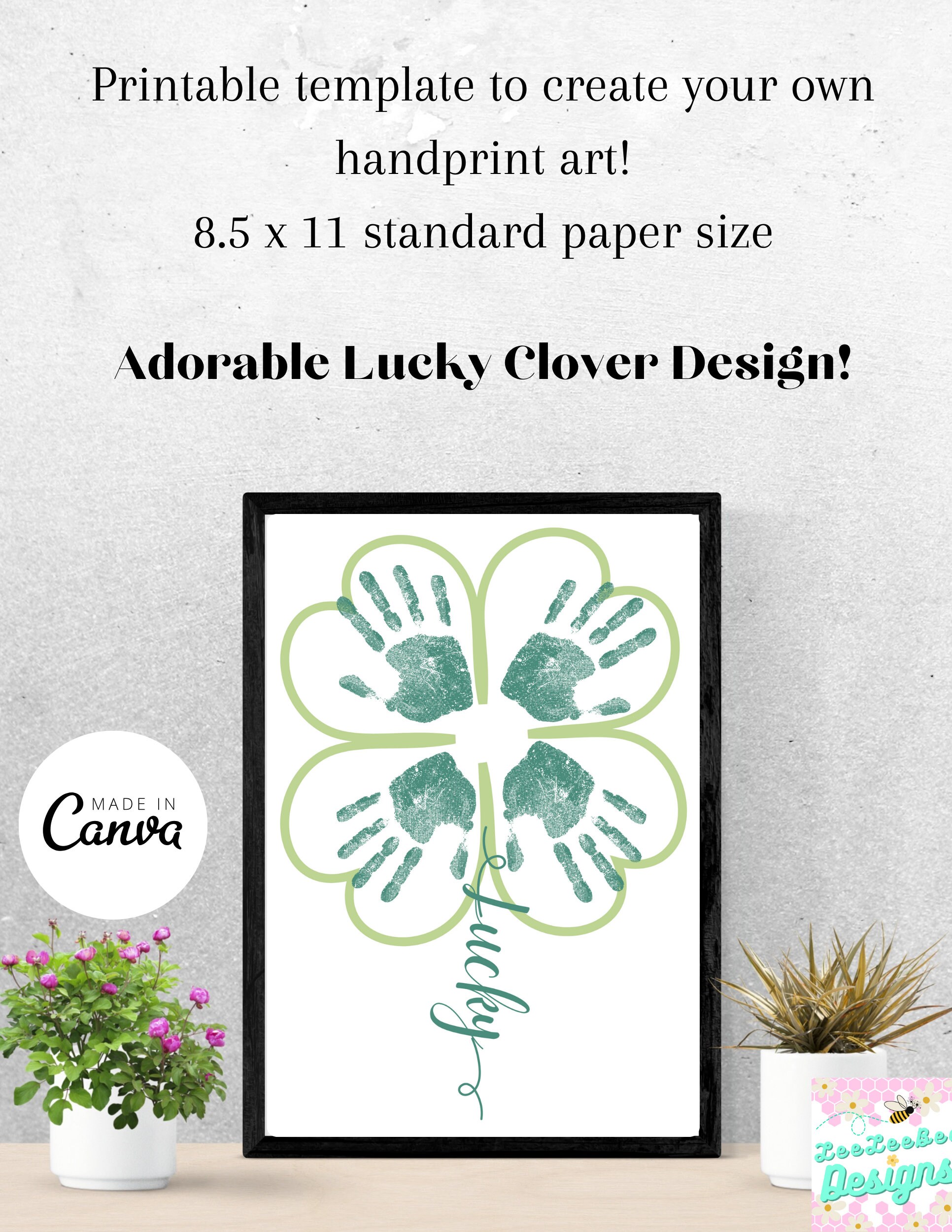 Lucky Four Leaf Clover Printable. Make Your Own Handprint Art for St ...