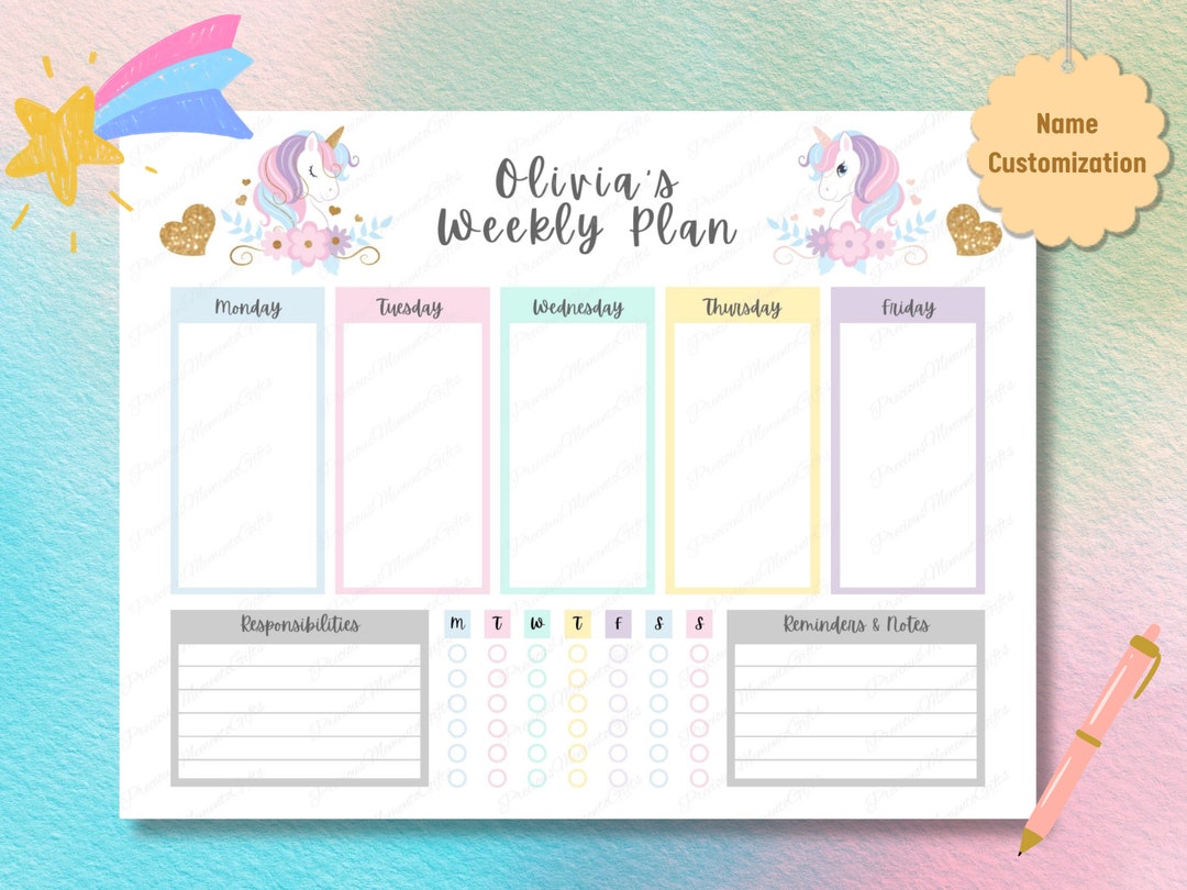 Kids Weekly Planner Schedule Printable Download Chore Routine Chart ...