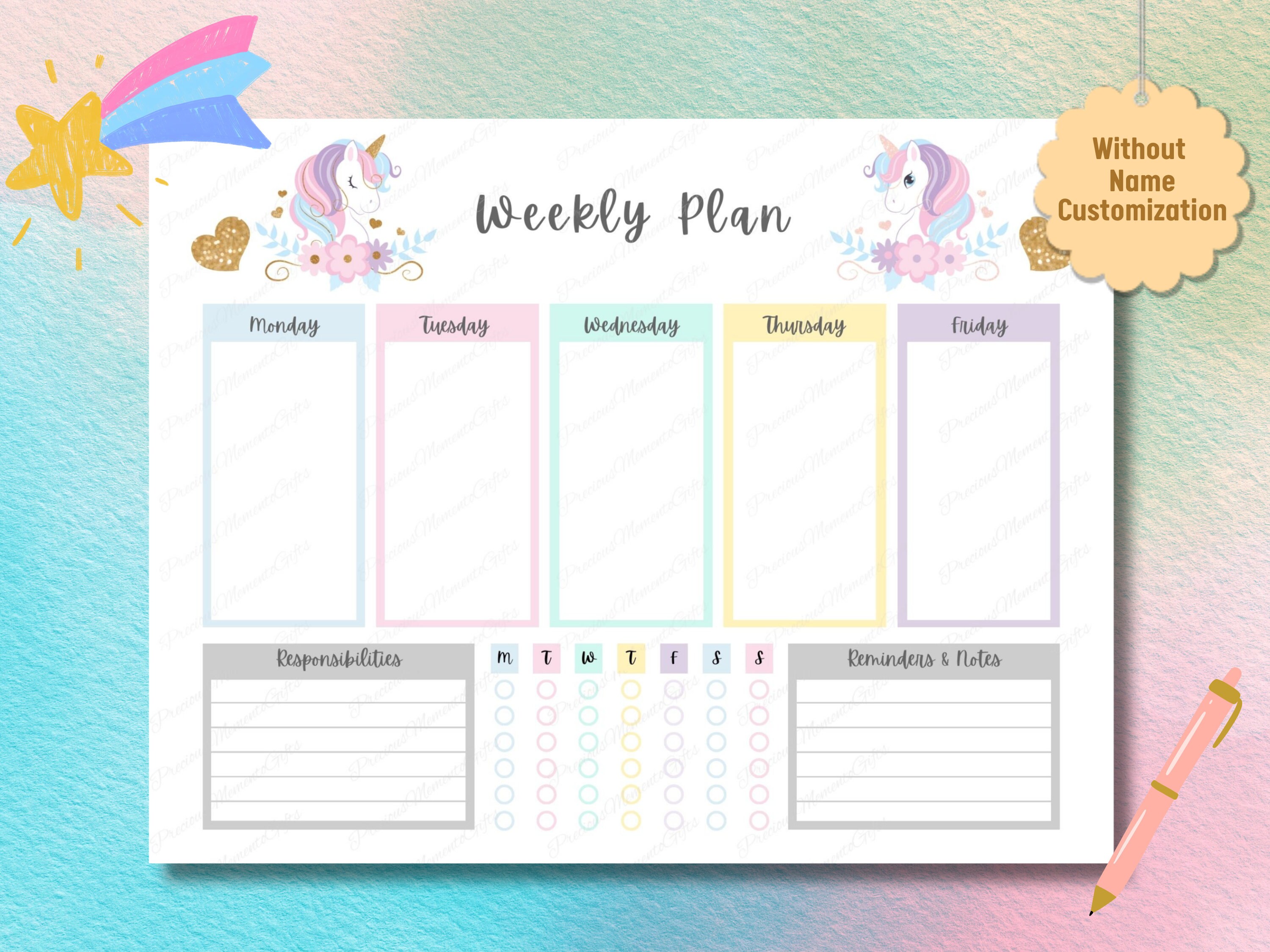 Kids Weekly Planner Schedule Printable Download Chore Routine Chart ...