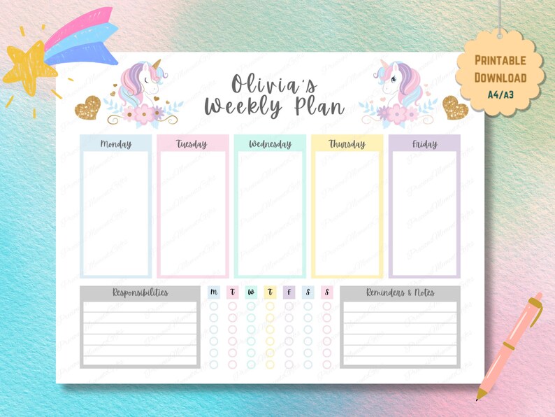 Kids Weekly Planner Schedule Printable Download Chore Routine Chart ...