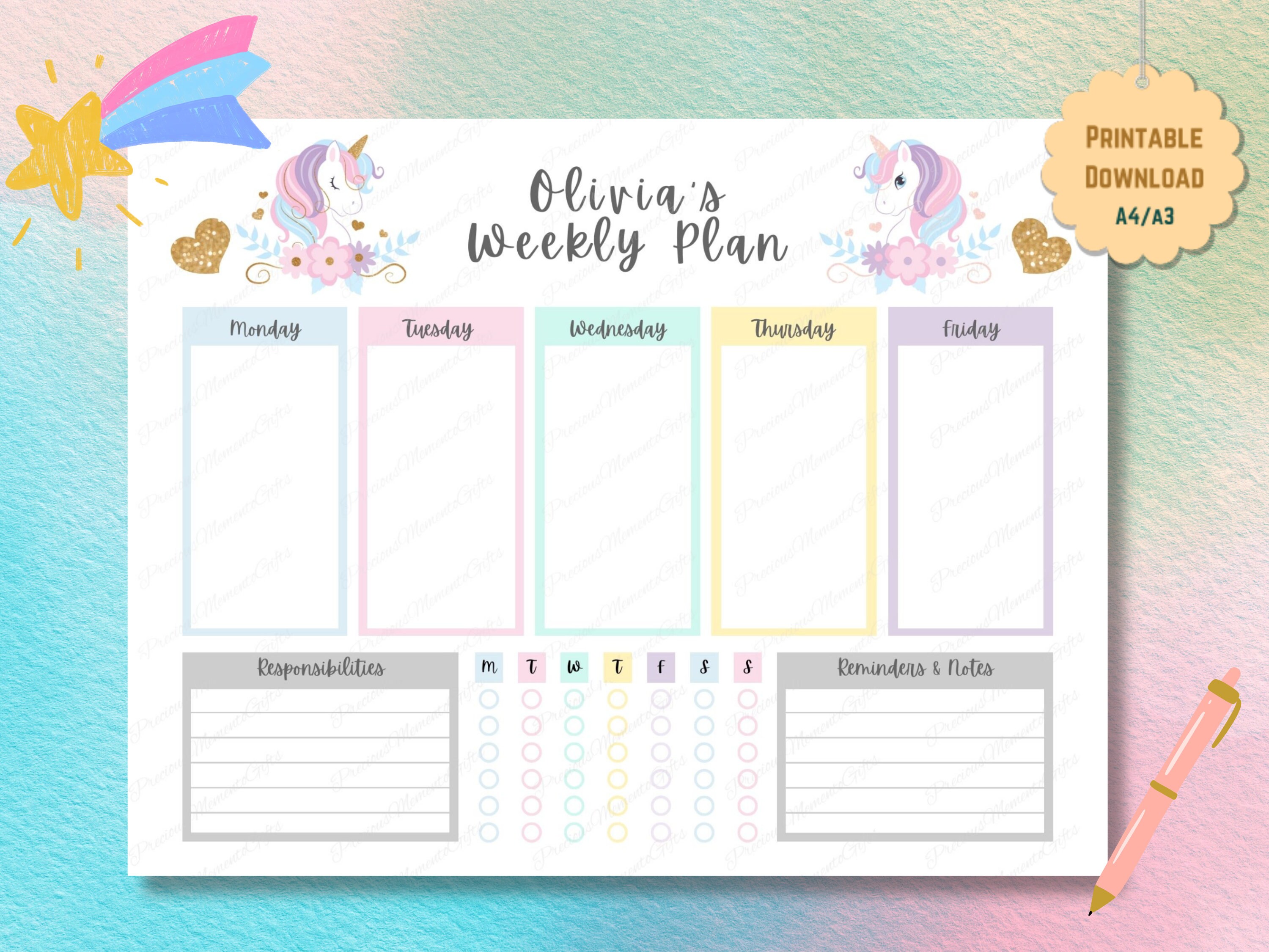 Kids Weekly Planner Schedule Printable Download Chore Routine Chart ...