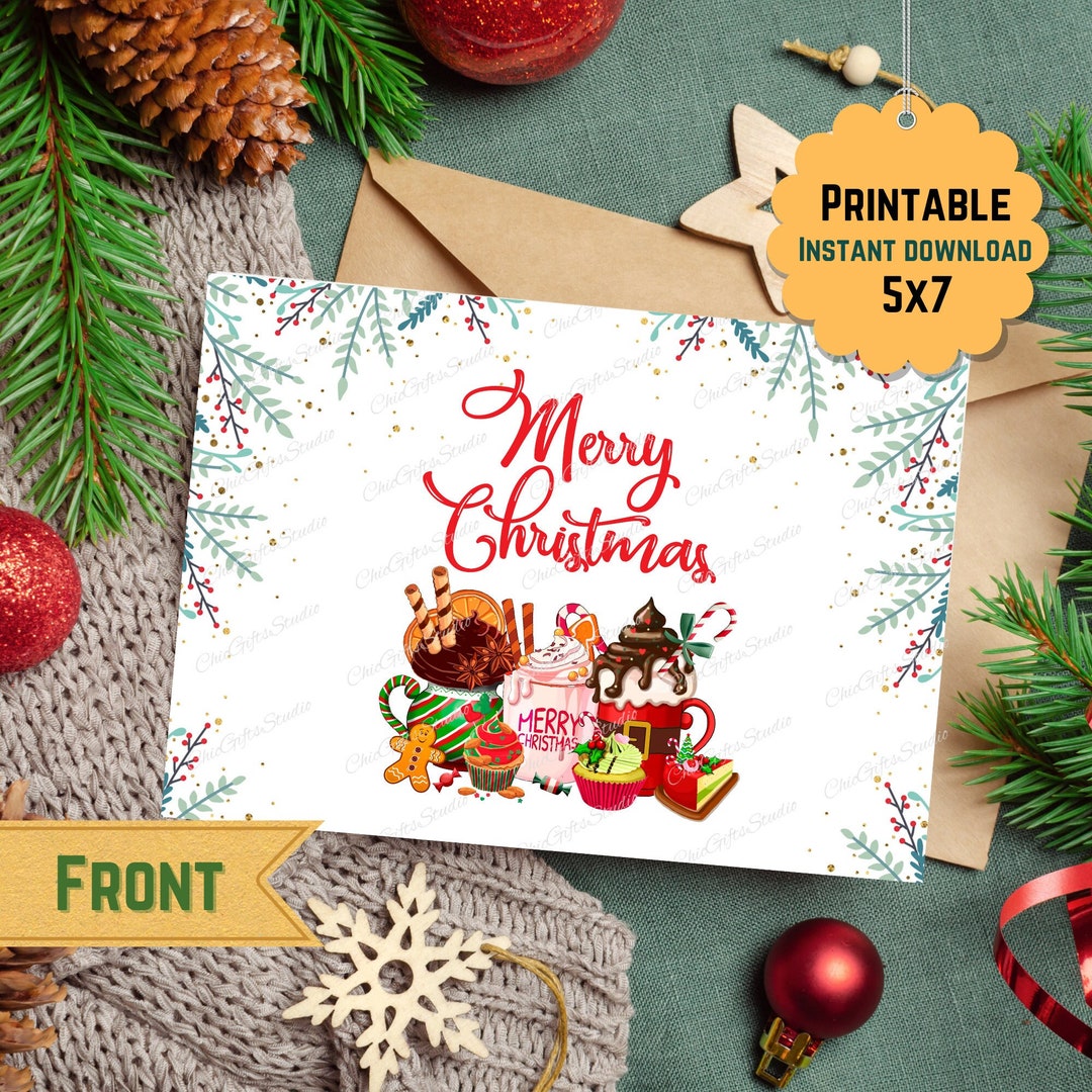 Christmas Greetings Card Cute Desserts | Printable Instant Download - Etsy