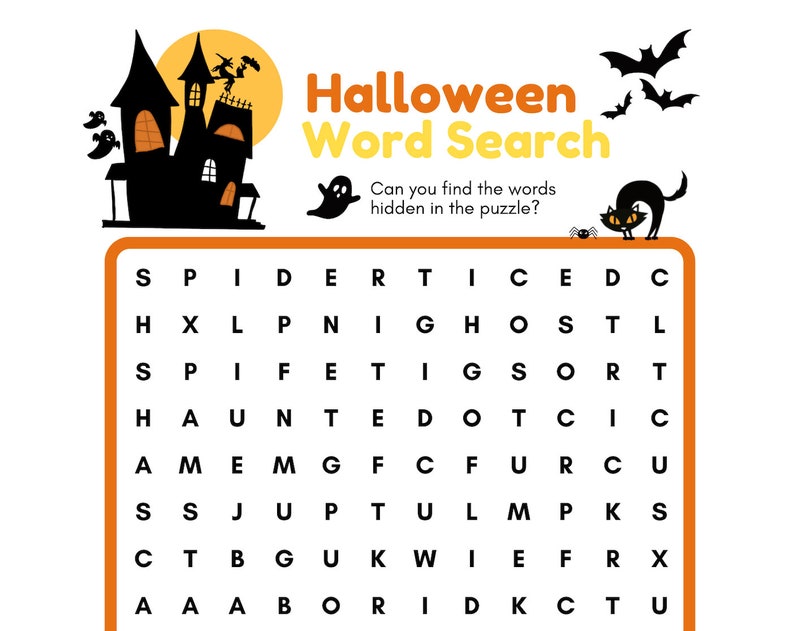 Spooky Halloween Word Search - Etsy