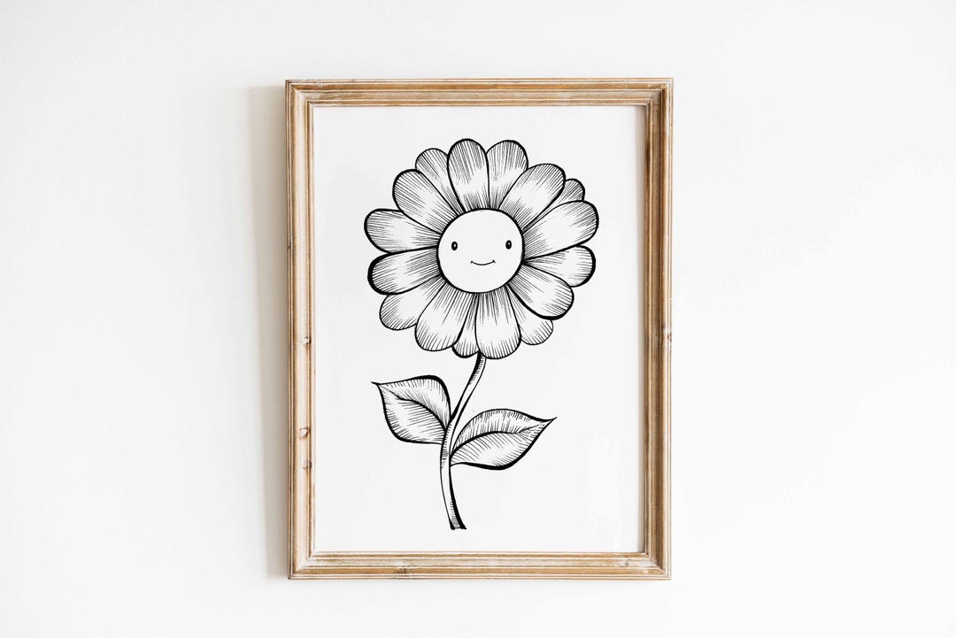 Happy Flower Art Print – Quirky Botanical Illustration, Cute Smiley ...