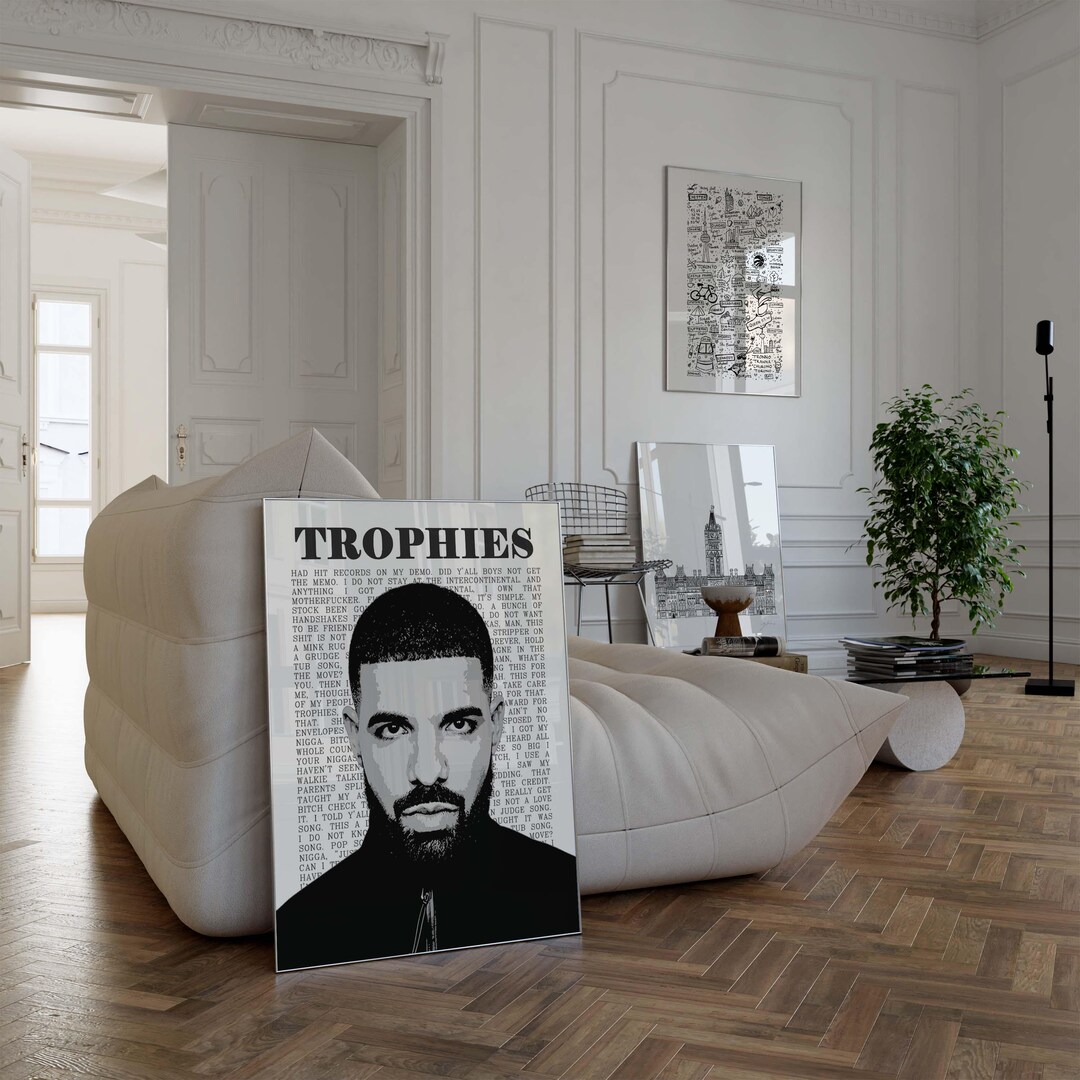 Drake Trophies Art Print, Black White Rap Lyrics Poster, Canadian ...