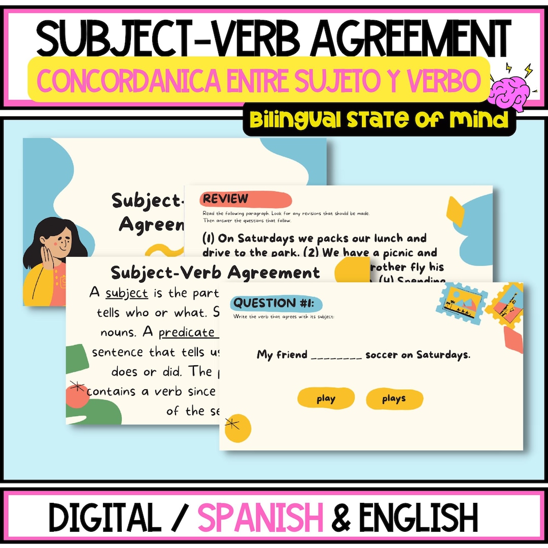 Grammar: Subject-verb Agreement/ Concordancia Entre Sujeto Y Verbo - Etsy