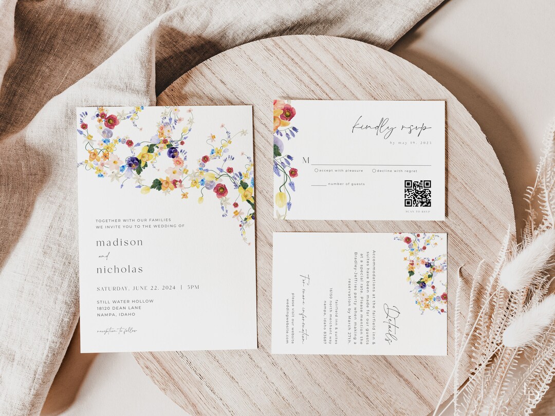 Spring Blooms Floral Wedding Invitation Suite Template With Printable ...