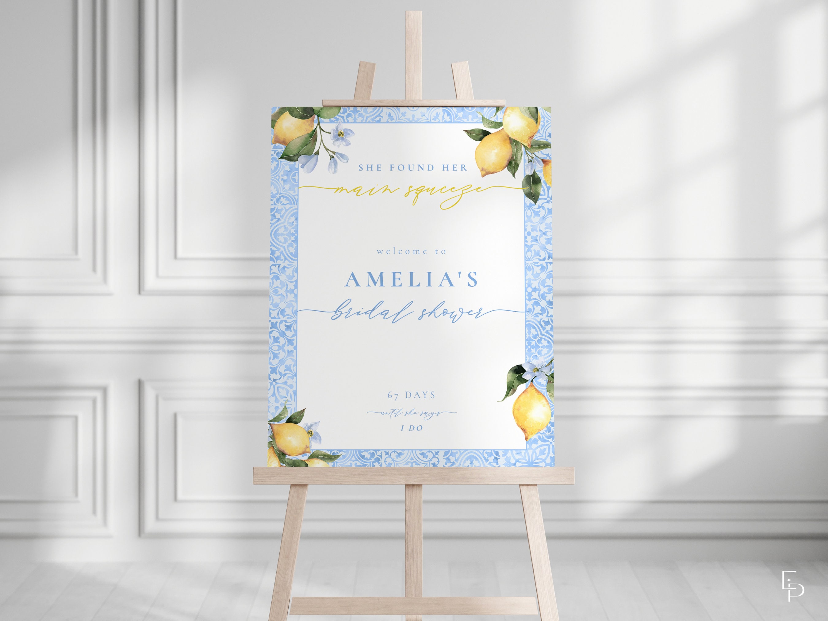 She Found Her Main Squeeze Italian Blue Tiles and Lemon Bridal Shower ...