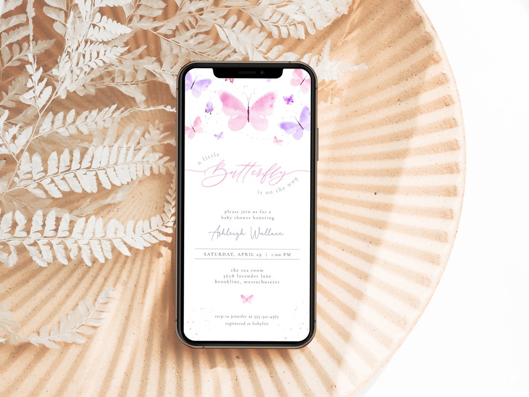 Girl Butterfly Digital Baby Shower Invite Template | APONI Collection ...
