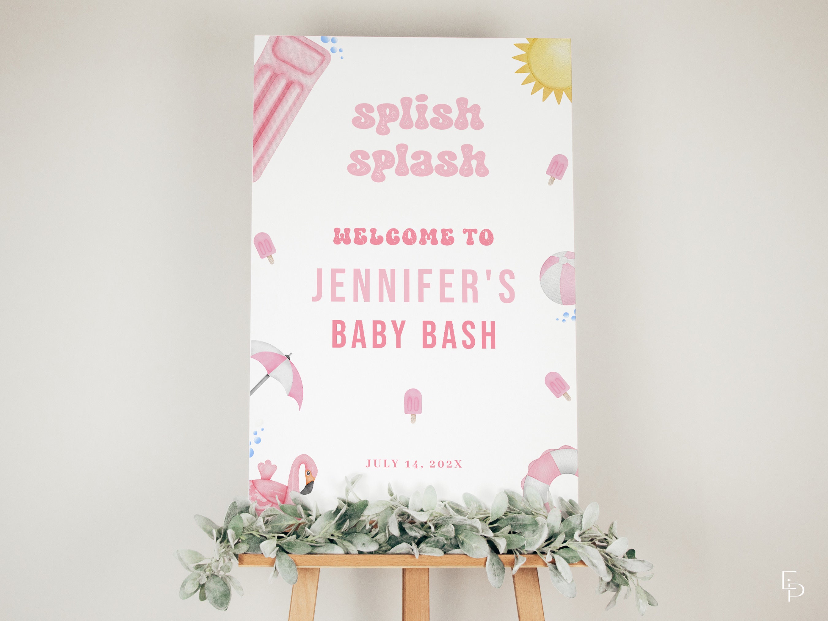Pink Splish Splash Baby Shower Welcome Sign Template for Summer Girl ...