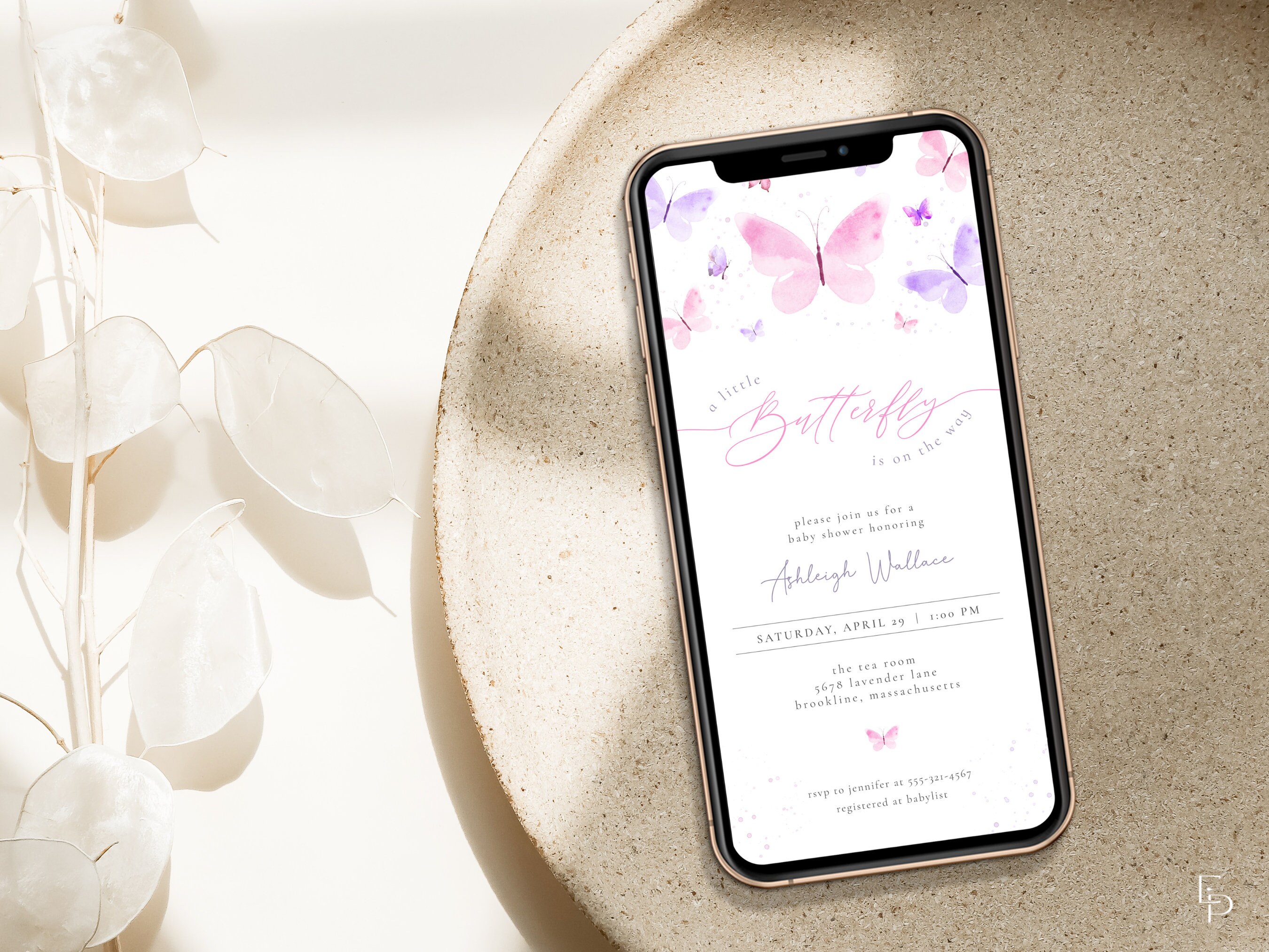 Girl Butterfly Digital Baby Shower Invite Template | APONI Collection ...
