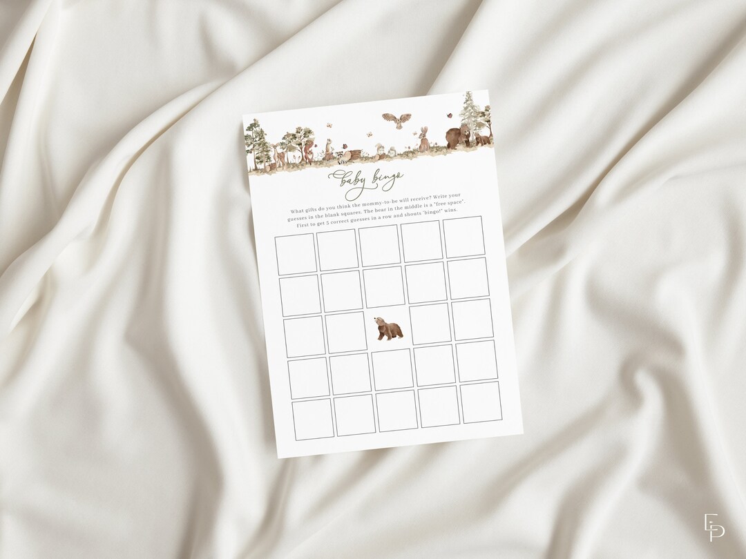 Woodland Baby Bingo Baby Shower Game Template for Woodland Animals Baby ...