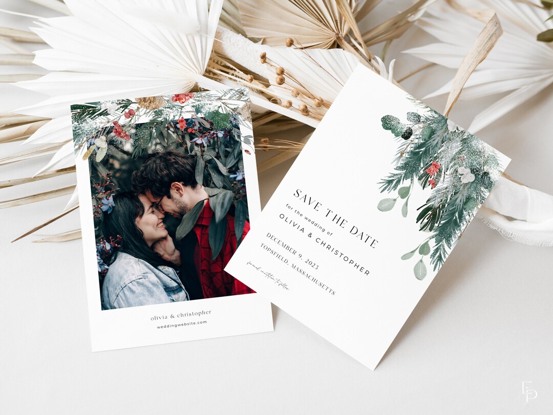 Winter Save the Date Template With Photo for Weddings HOLLY Collection ...