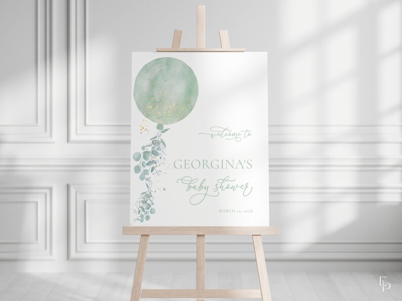 Green Balloon Baby Shower Welcome Sign Template for Gender Neutral Baby ...