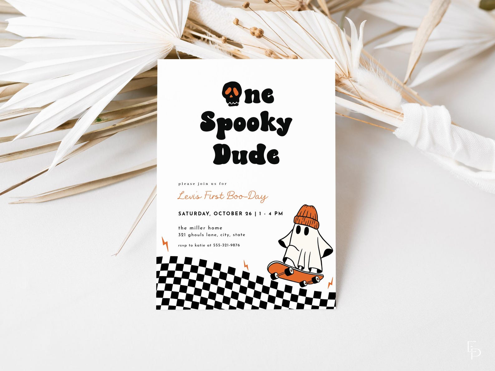 One Spooky Dude First Birthday Party Invitation Template for Boy ...