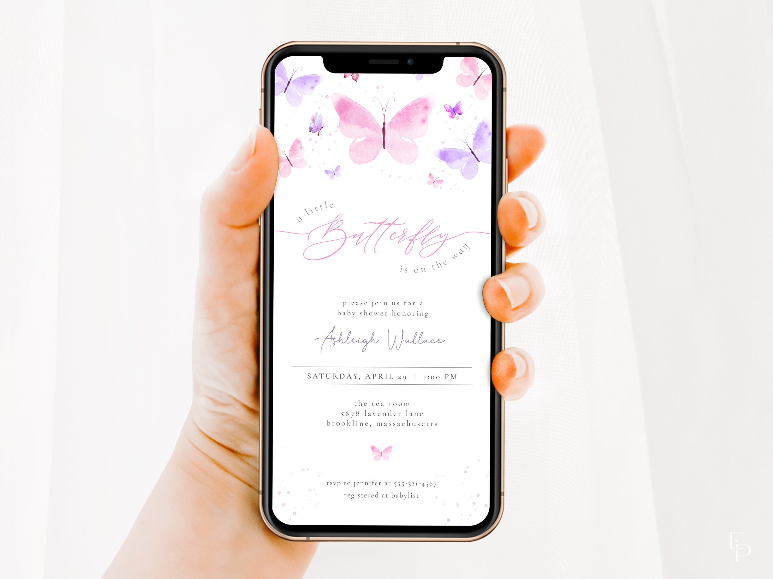 Girl Butterfly Digital Baby Shower Invite Template | APONI Collection ...