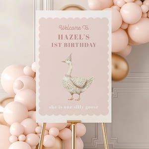 Pink One Silly Goose 1st Birthday Welcome Sign Template for Pink Goose ...