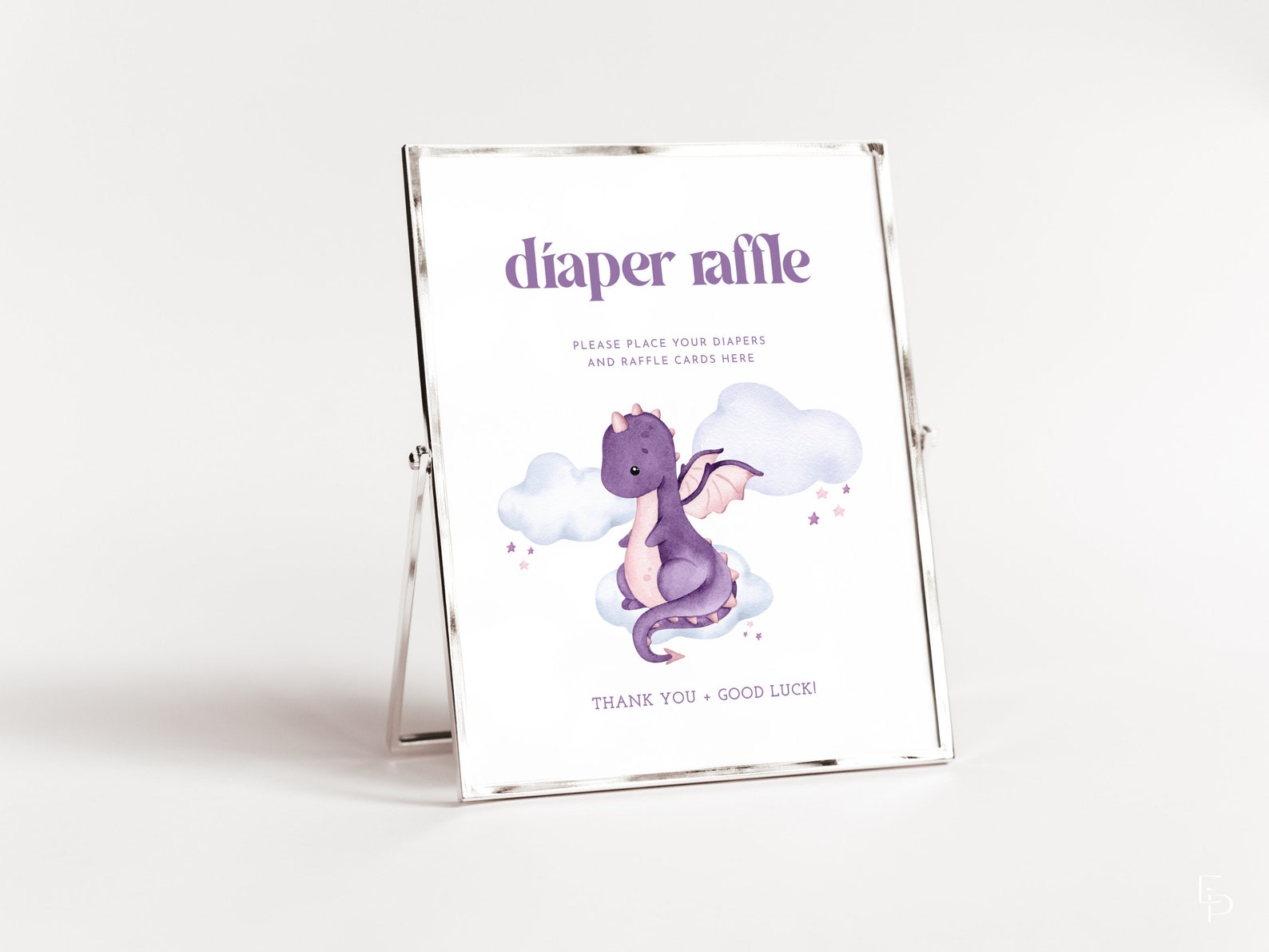 Purple Mythical Dragon Diaper Raffle Baby Shower Sign Template for Girl ...