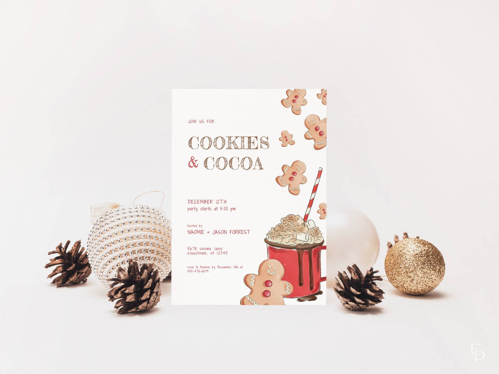 Holiday Christmas Party Cookies and Cocoa Invitation Template - Etsy