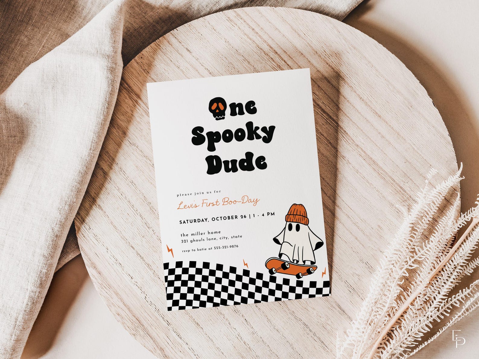 One Spooky Dude First Birthday Party Invitation Template for Boy ...