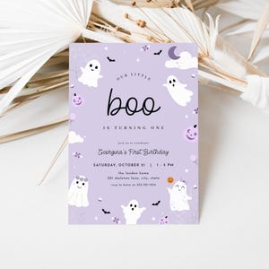 Purple Little Boo is Turning One First Birthday Party Invitation ...