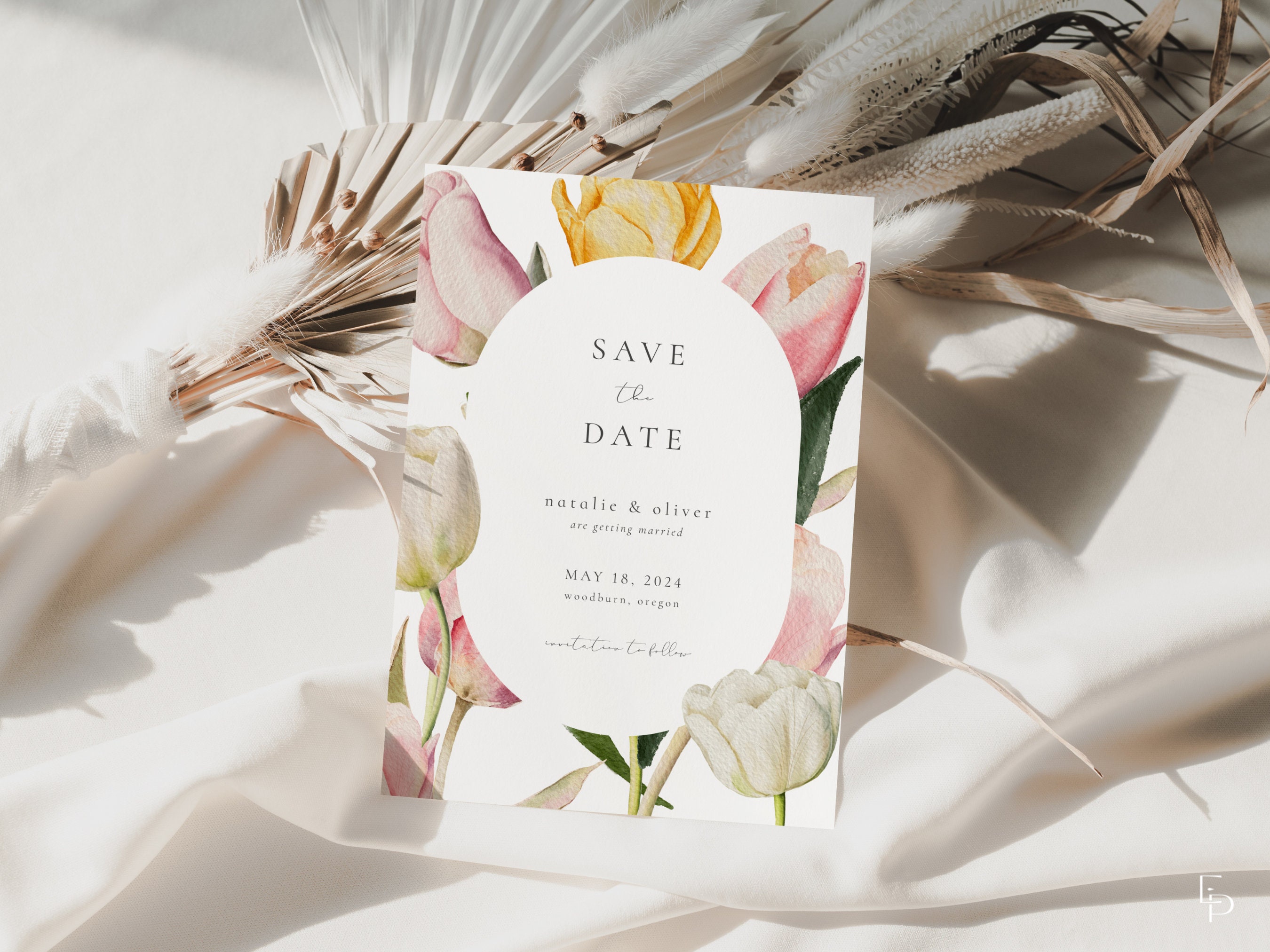 Spring Tulip Save the Date Template With Photo for Weddings - Etsy
