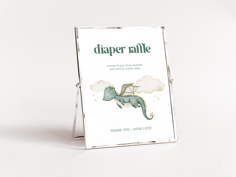 Baby Dragon Diaper Raffle Baby Shower Sign Template | KAIDA Collection ...
