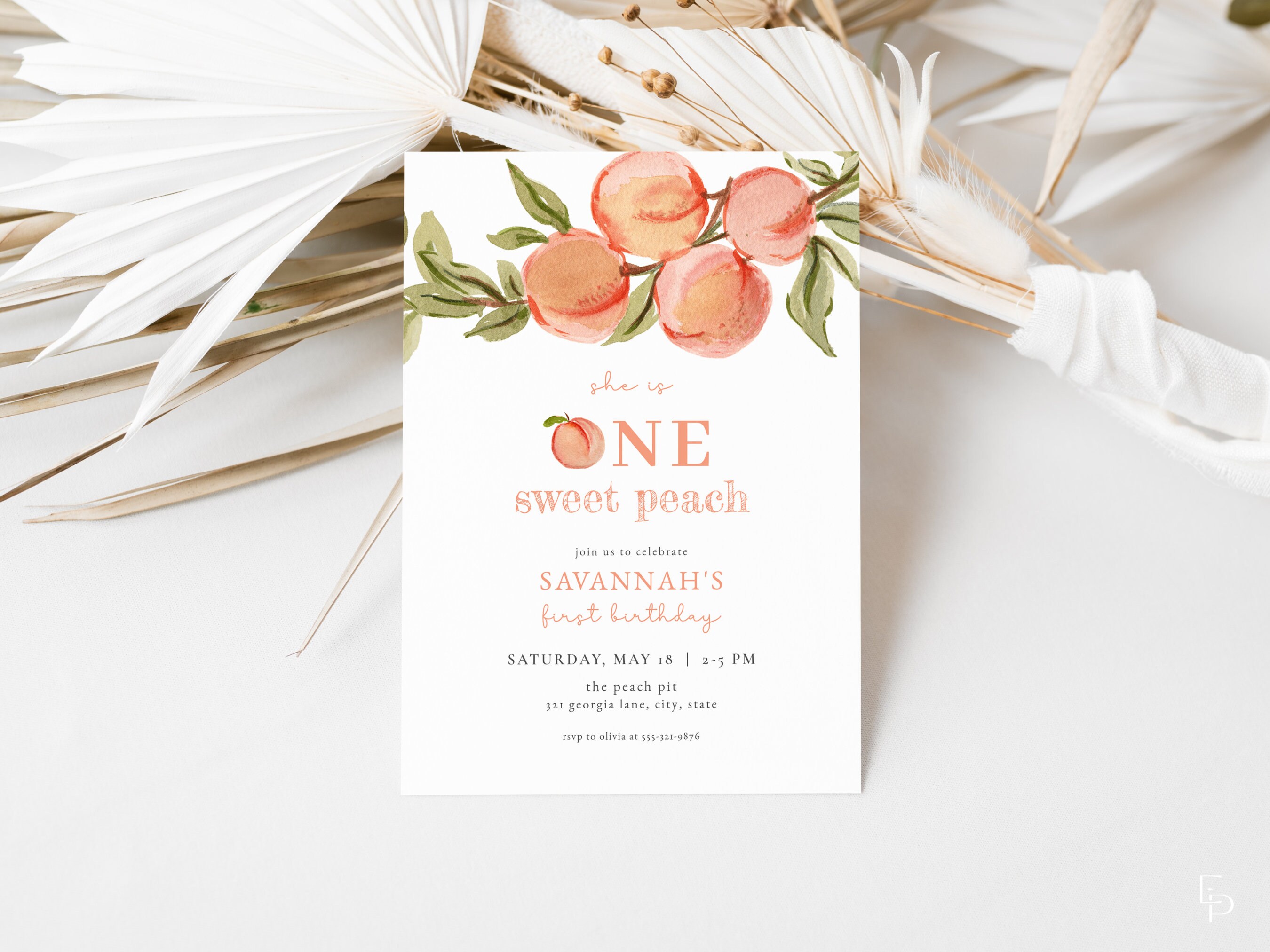 One Sweet Peach Invitation Template for Girl 1st Birthday Sweet Peach ...