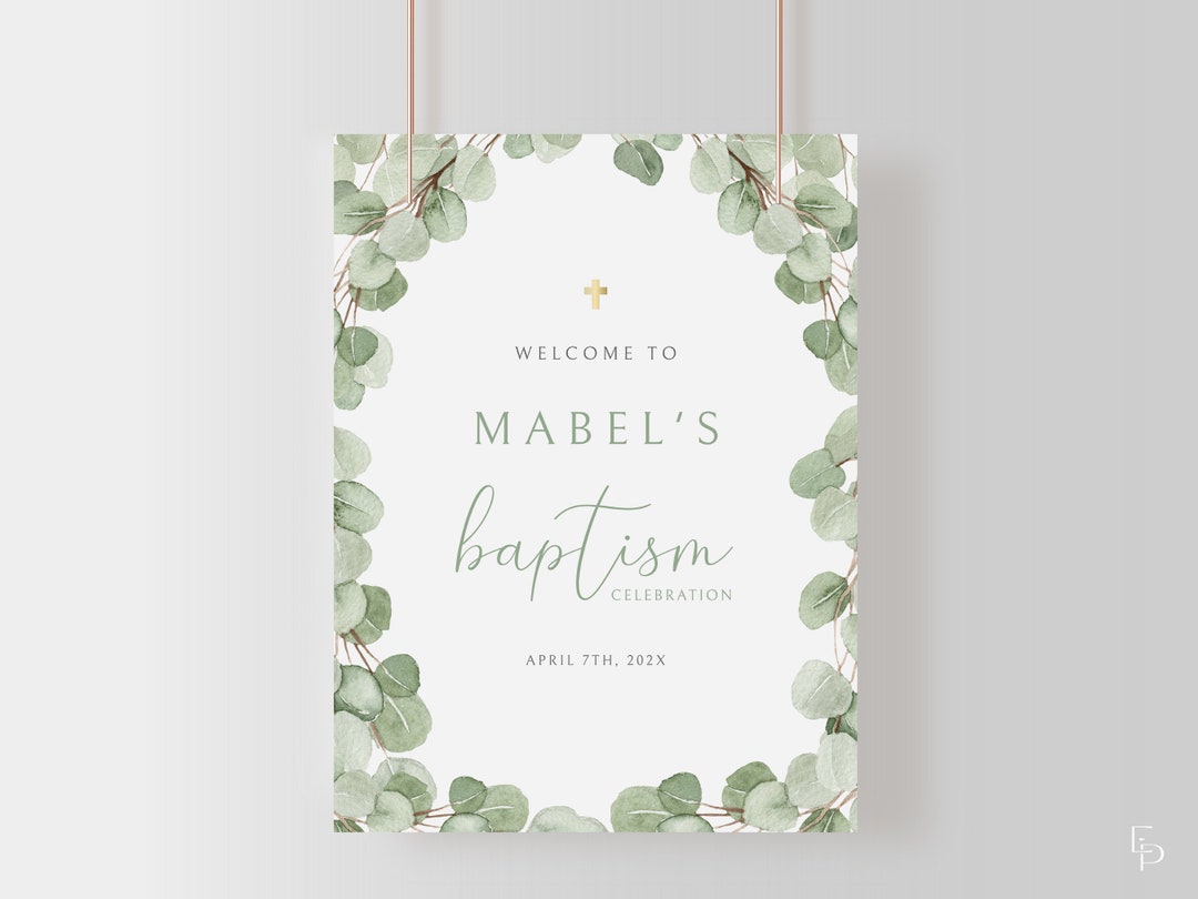 Eucalyptus Baptism Welcome Sign Template for Christening Poster | KHLOE ...