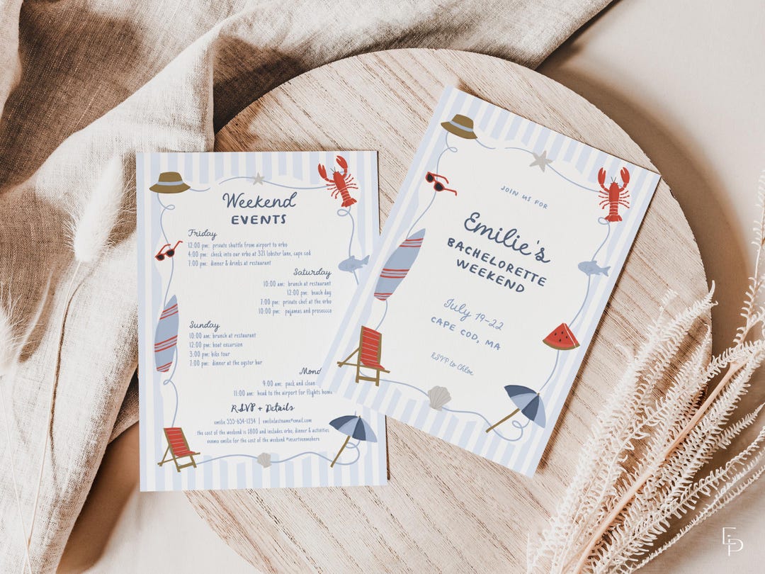 Cape Cod Bachelorette Itinerary & Invite Template for Coastal Grandma ...