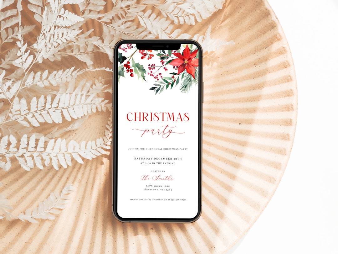 Classic Christmas Party Digital Invitation Template for Winter Holiday ...
