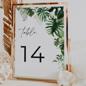 Modern Tropical Monstera Table Number Template for Wedding | CALYPSO ...