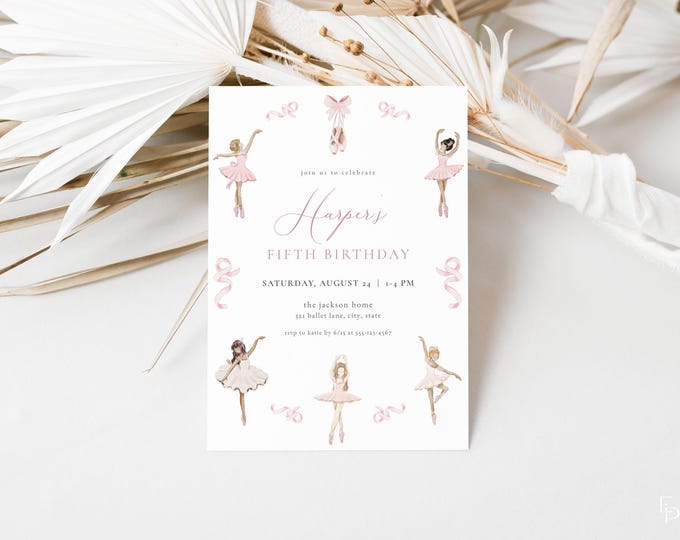 EDITABLE Ballerina Birthday Invitation, Modern Ballerina, Ballet Dancer ...