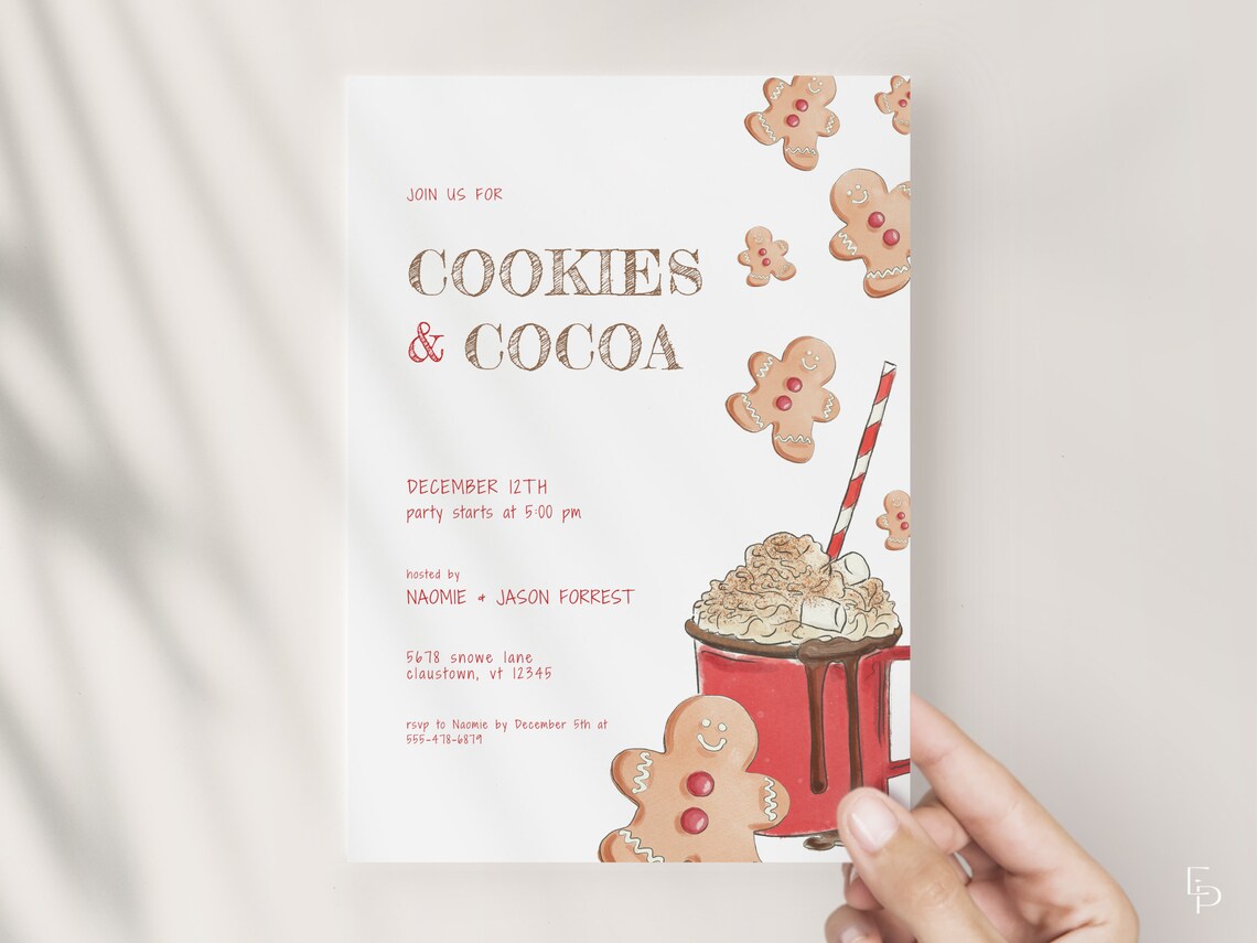 Holiday Christmas Party Cookies and Cocoa Invitation Template - Etsy
