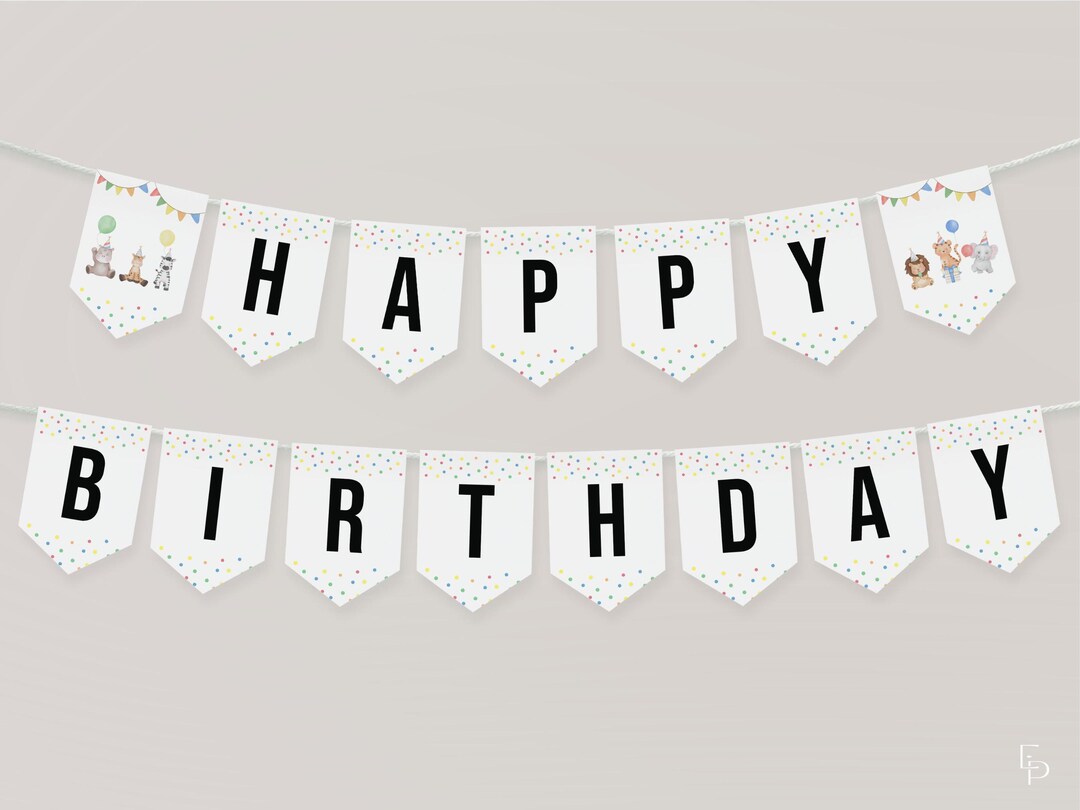 Party Animals Birthday Flag Banner Template for Colorful Calling All ...
