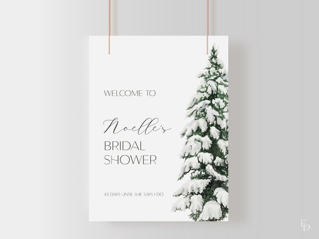 Winter Bridal Shower Welcome Sign Template for Snowy Pine Tree Winter ...