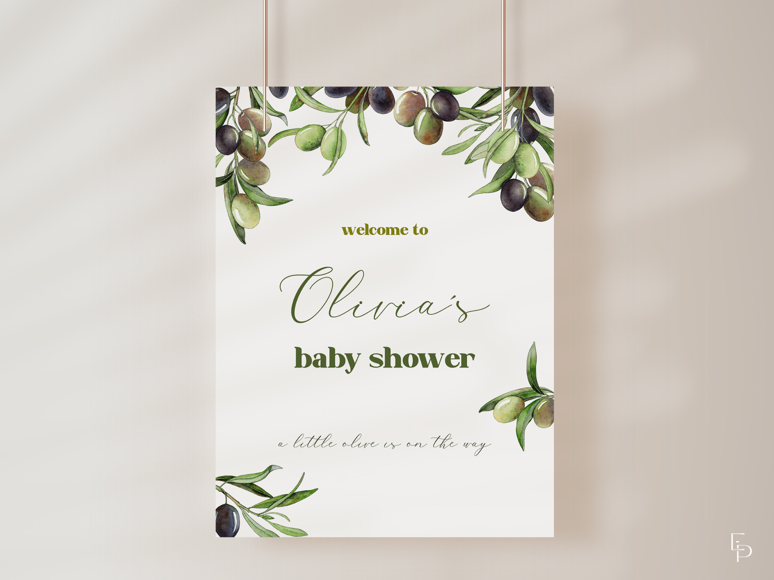 Modern Olive Baby Shower Welcome Sign Template With Olive - Etsy