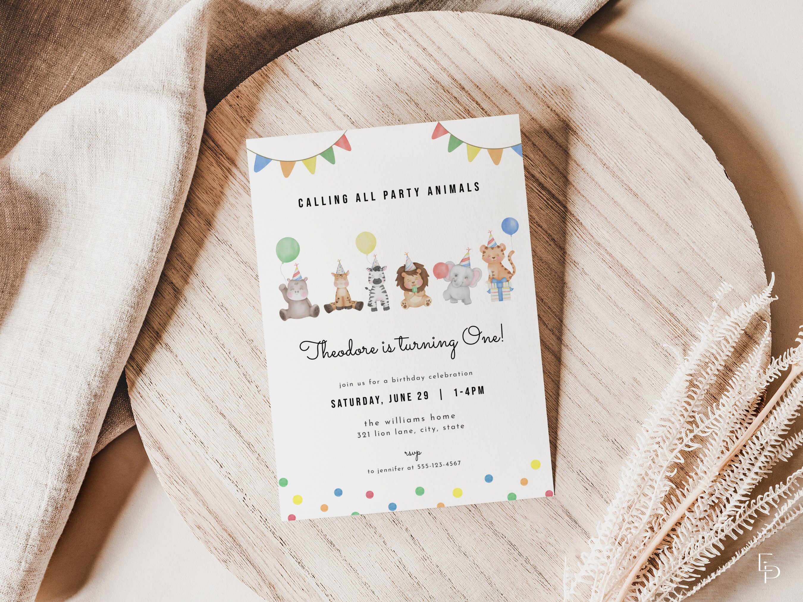 Party Animals Birthday Invitation Template for Colorful Calling All ...