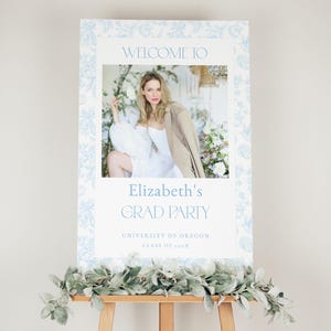 Blue Toile Graduation Party Welcome Sign Template for Photo ...