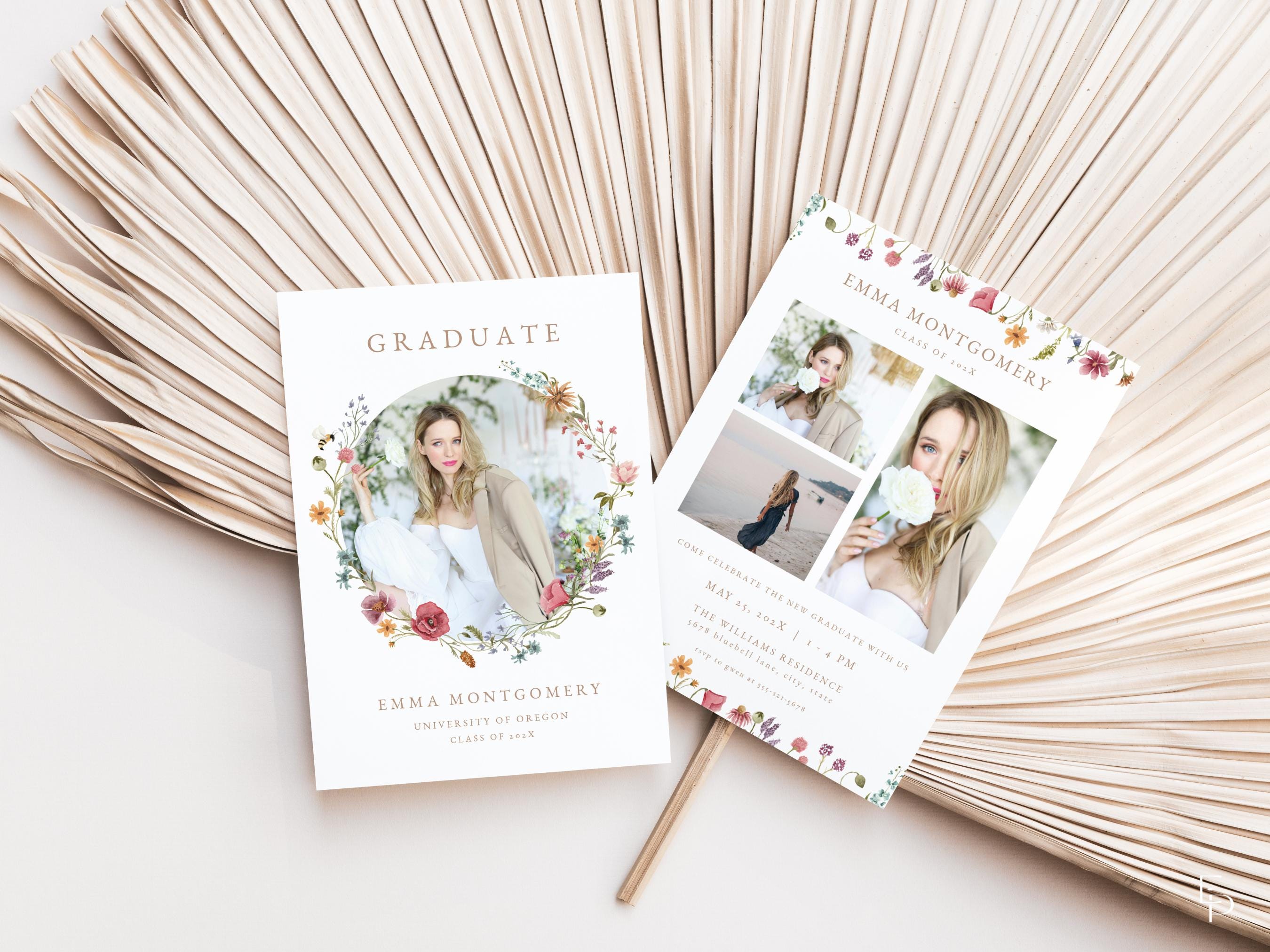 Wildflower Graduation Announcement Card Template for Multiple Photo ...