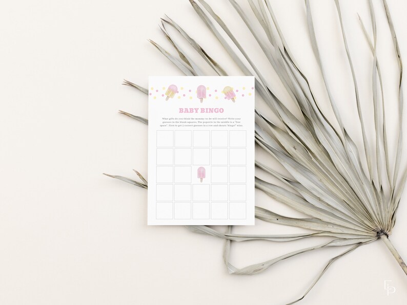 Pink Popsicle Baby Bingo Game Template for Ready to Pop Summer Girl ...