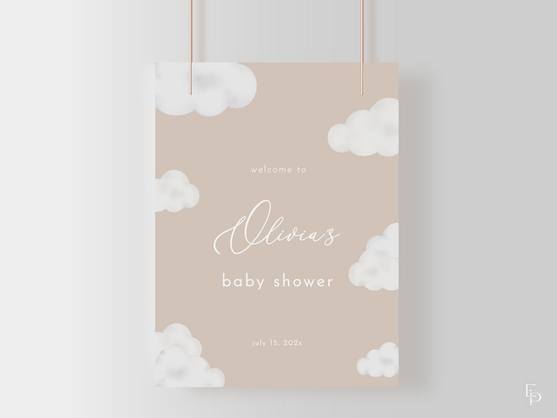 Oh Baby Modern Neutral Cloud Baby Shower Welcome Sign Template - Etsy