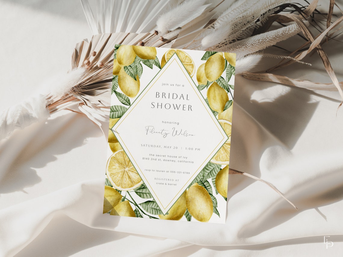 Citrus Lemon Bridal Shower Invitation Template CITRON - Etsy
