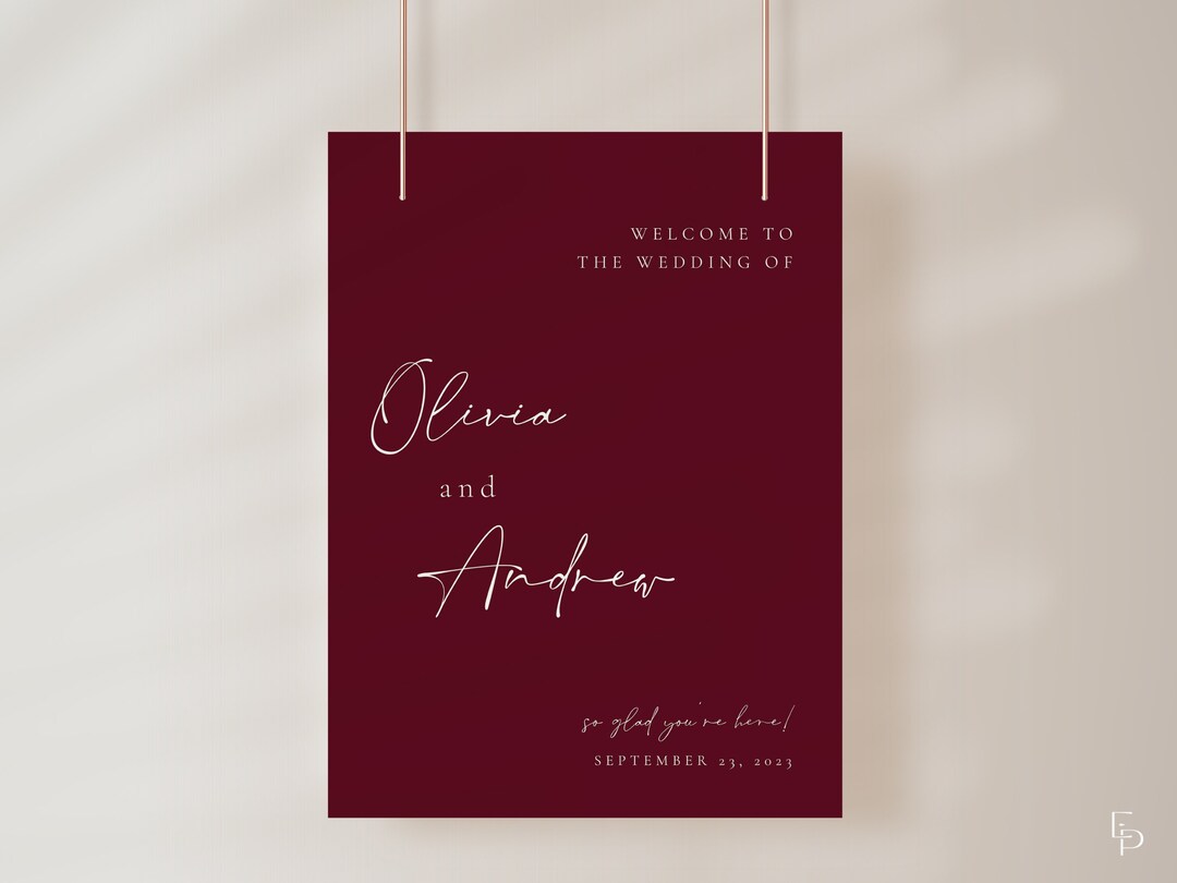 Classic Burgundy Wedding Welcome Sign Template | CORSEN Collection - Etsy