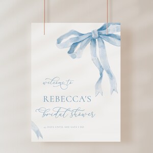 Blue Bow Bridal Shower Welcome Sign Template for Something Blue Ribbon ...