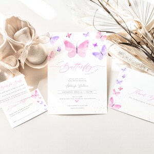 Girl Butterfly Baby Shower Invitation Bundle Template | APONI ...